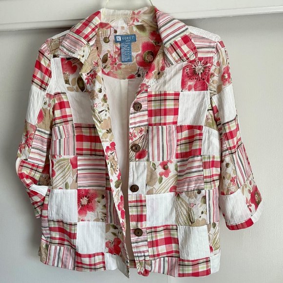 Koret | Jackets & Coats | Vintage Koret Patchwork Jacket Petite Button Blazer Pocket Quilt Pink ...